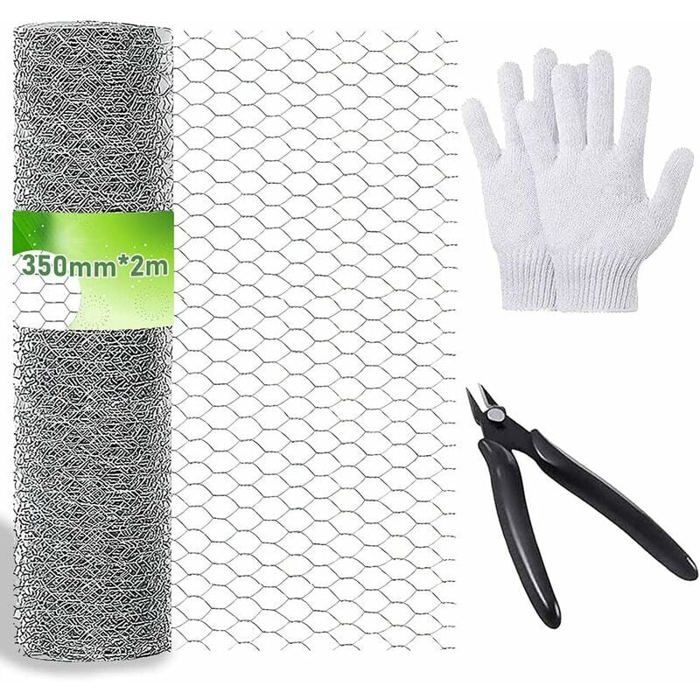 Grillage Poule 350mm x 2m Fil de Fer Galvanis Treillis Hexagonal avec Mini Pinces et Gants Idal ...