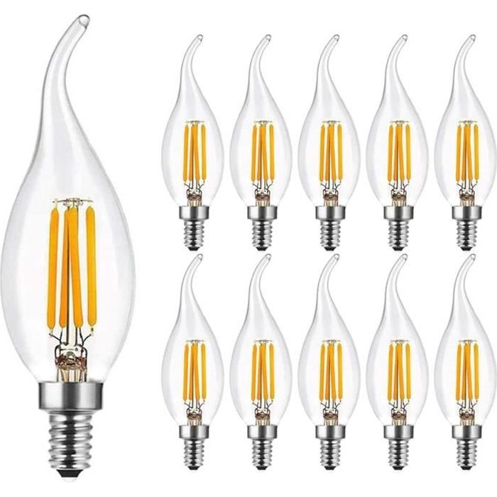 Lot de 10 Ampoule Filament Bougie LED E14, 4W LED Ampoule E14 Ampoules Culot Vintage Edison ...