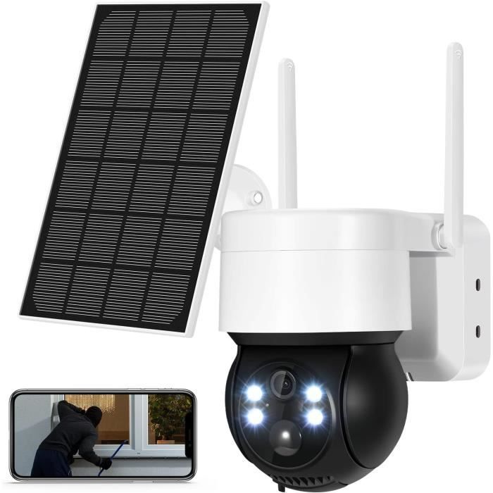 2K Caméra Surveillance Wifi Exterieure Sans Fil, Ptz Camera Solaire Avec Batterie Rechargeable ...