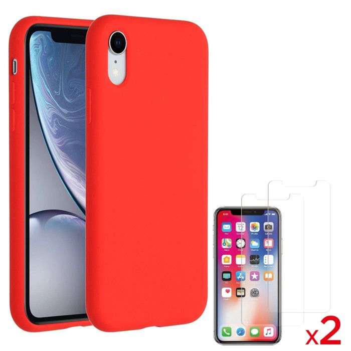 Coque Silicone pour iPhone X / Xs Rouge Antichoc + 2 Verres Trempes ...