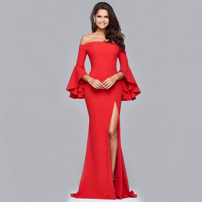 Robe Femme - Robe de soirée fendue à col à la mode - rouge 1 NS™ Rouge ...