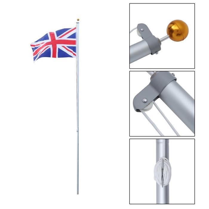7.5m Aluminium Mât de drapeau extensible - Kit complet de drapeau ...