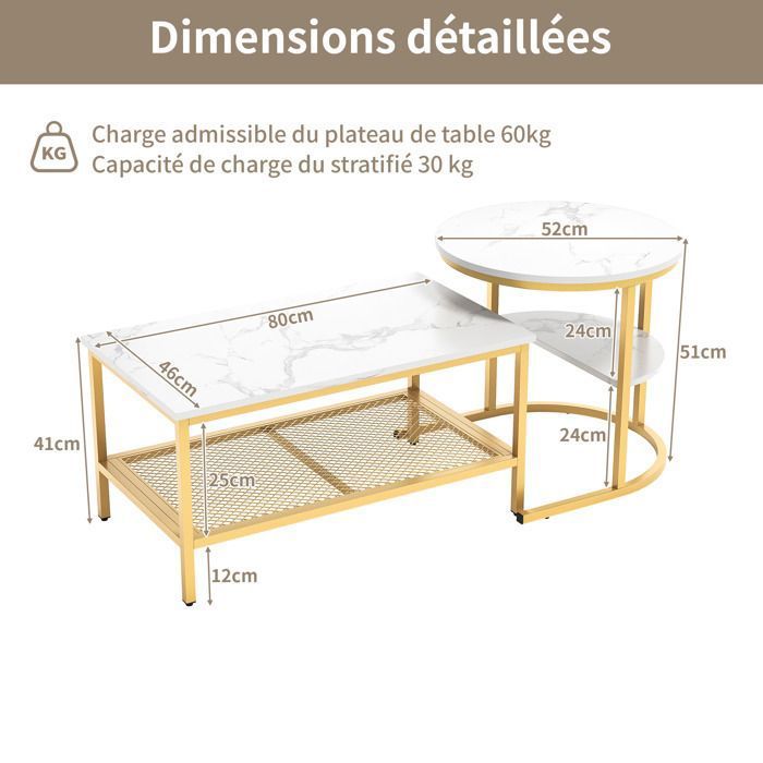 Table Basse de Salon, Lot de 2 Tables d'Appoint Tables Gigognes de ...