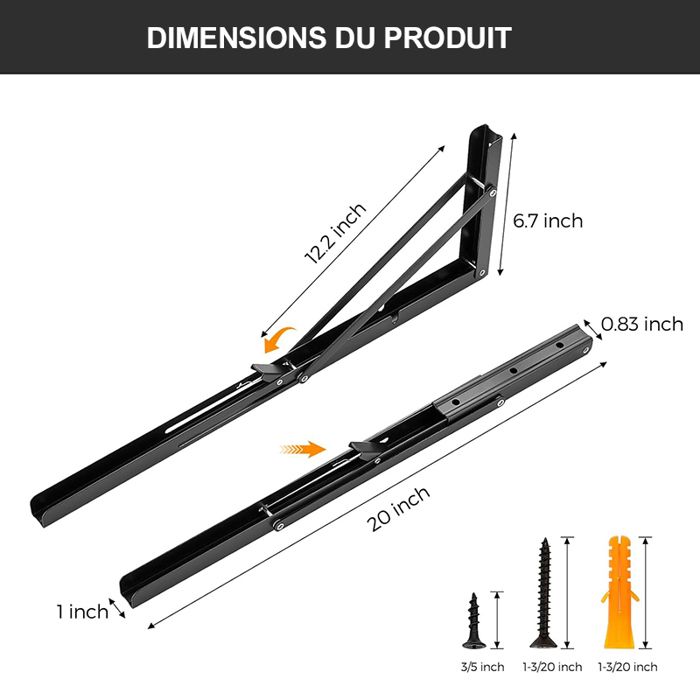 Supports d'étagères pliants robustes de 20 pouces, lot de 2 Supports ...