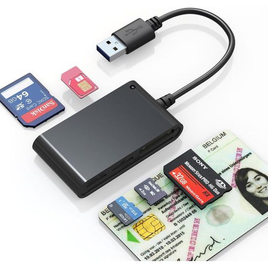 7En1 Lecteur Carte Identité Belge - Lecteur Carte Id, Microsd, Sd, Mmc ...