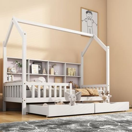 Family Bed lit enfant,90x200, étagères multifonctions rangement étagère ...