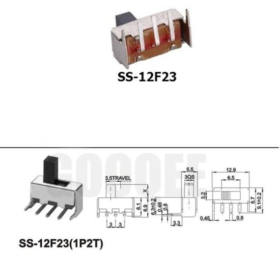 Inox 12F23 5PCS Interrupteur coulissant SS 12D00, 5 pièces, bande de fluctuation'engrenage, lime ...