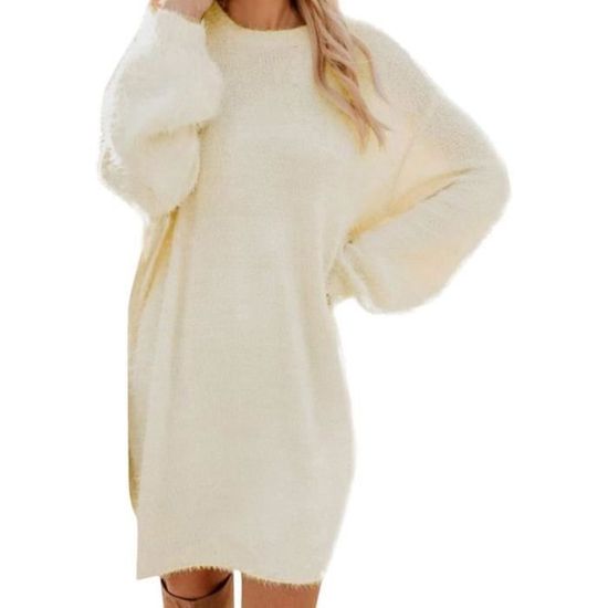 Robe Pull Femme Col O Sexy Ample Chic Et Elegant en Maille Long Mohair ...