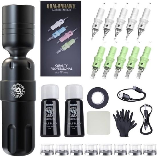 Dragonhawk S8 Tattoo Kit Tattoo Machine Set Wireless Battery Pen ...