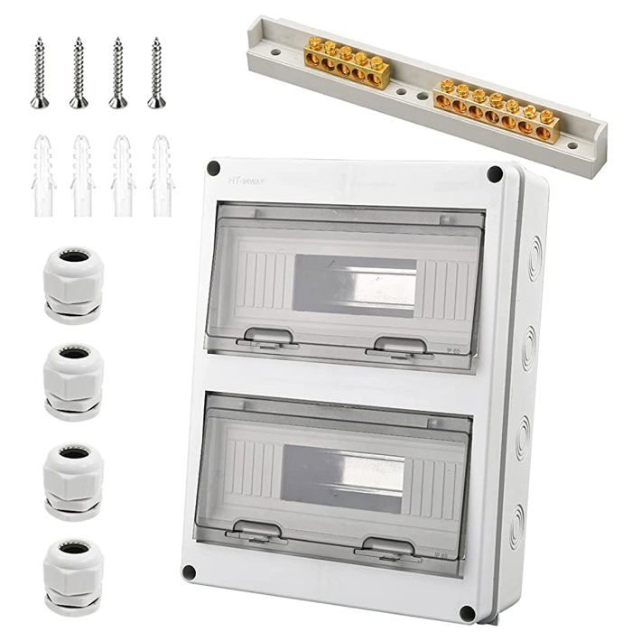 Coffret Electrique Etanche,Coffret Electrique Etanche Exterieur IP65 24 Modules,avec 7 Bornes,4 ...