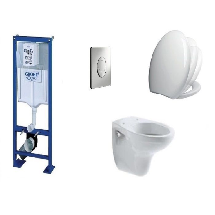 PACK COMPLET WC SUSPENDU BATI GROHE SL AUTOPORTANT + PLAQUE CHROME ...