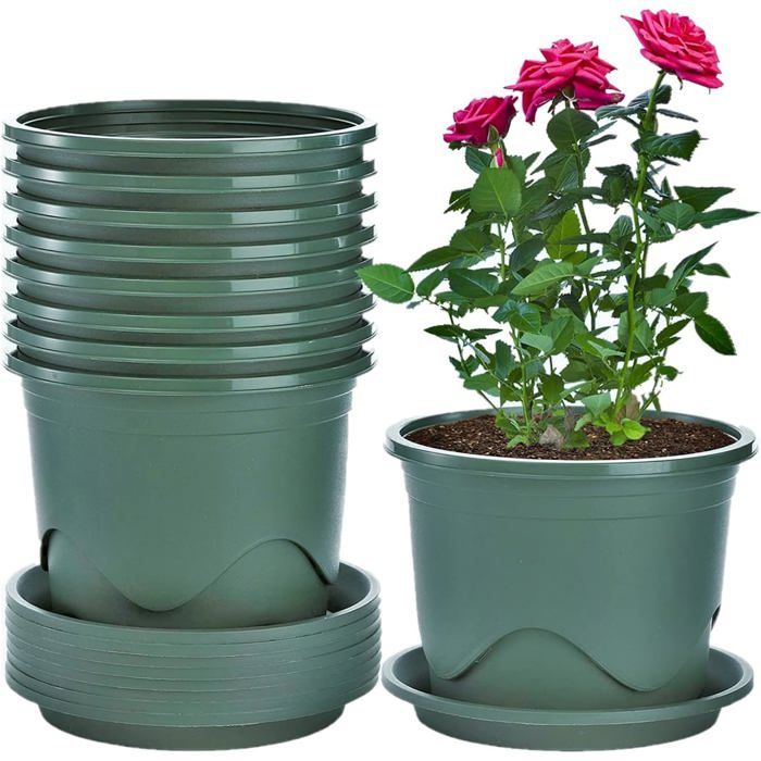 KAHEIGN 6 Pieces Plastic Flower Pots, 22 cm Thicken Flower Pot Nursery ...