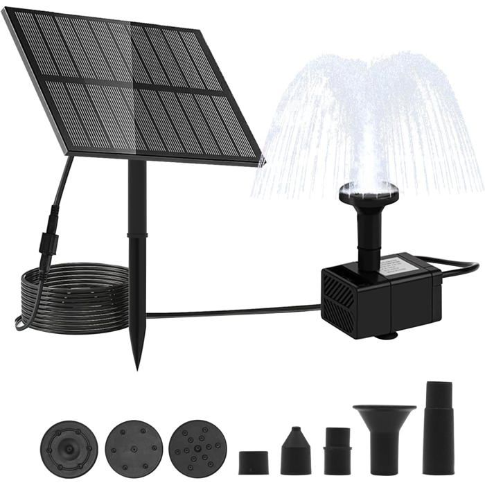 Fontaine Solaire, Pompe Solaire pour étang 5V 1.5W, Pompe à Eau Solaire avec 7 Styles de ...