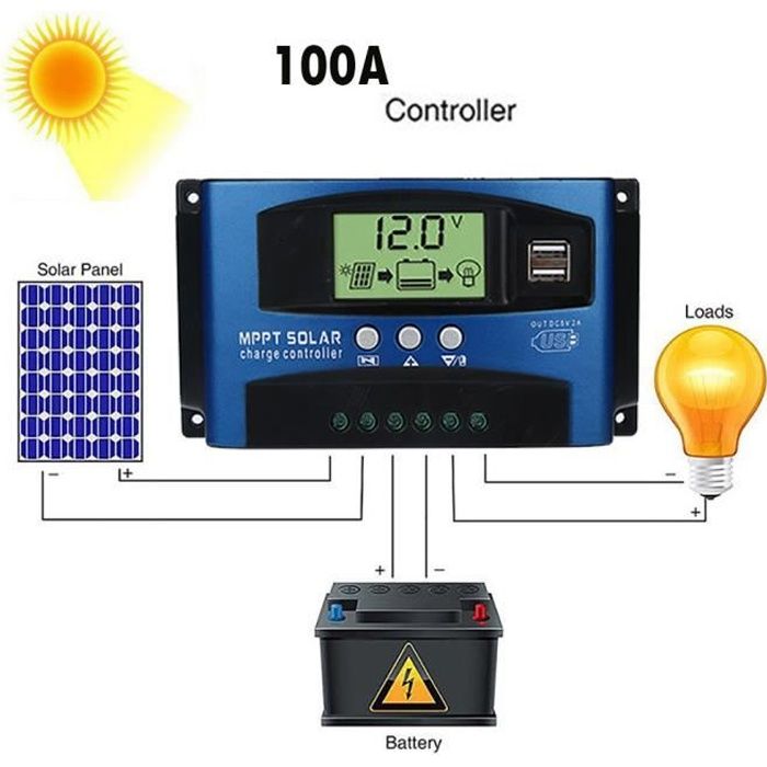 100A MPPT Panneau solaire Régulateur de charge Contrôleur 12V - 24V Auto Tracking Mise au point ...