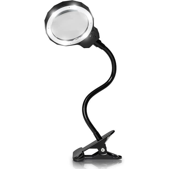 Lampe Loupe LED, 3X Rechargeable avec Lumière du Jour et Pince en Métal ...