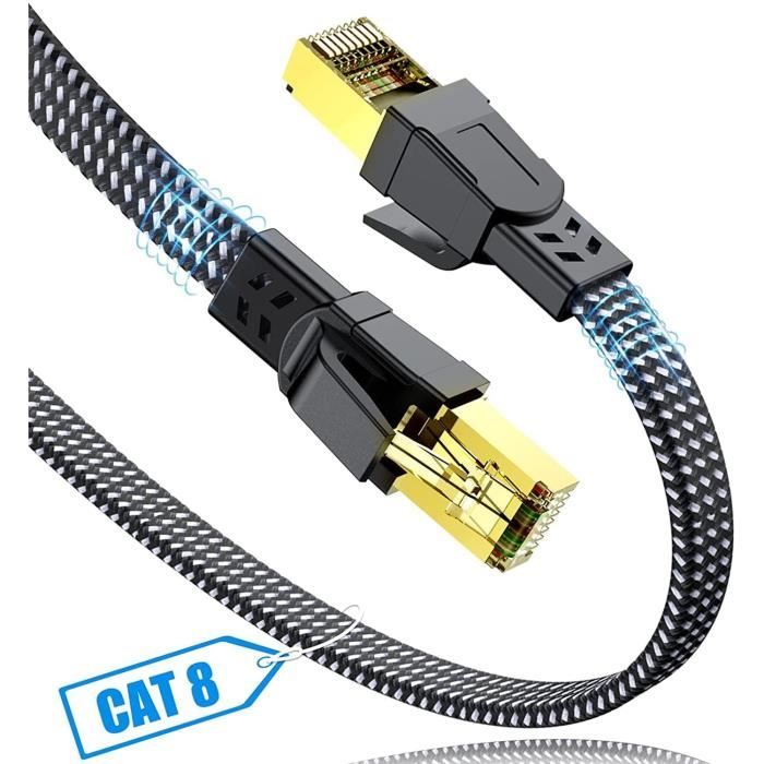 Câble Ethernet 15m, Cat 8 RJ45 Double Blindage 40Gbps 2000MHz cordon de ...