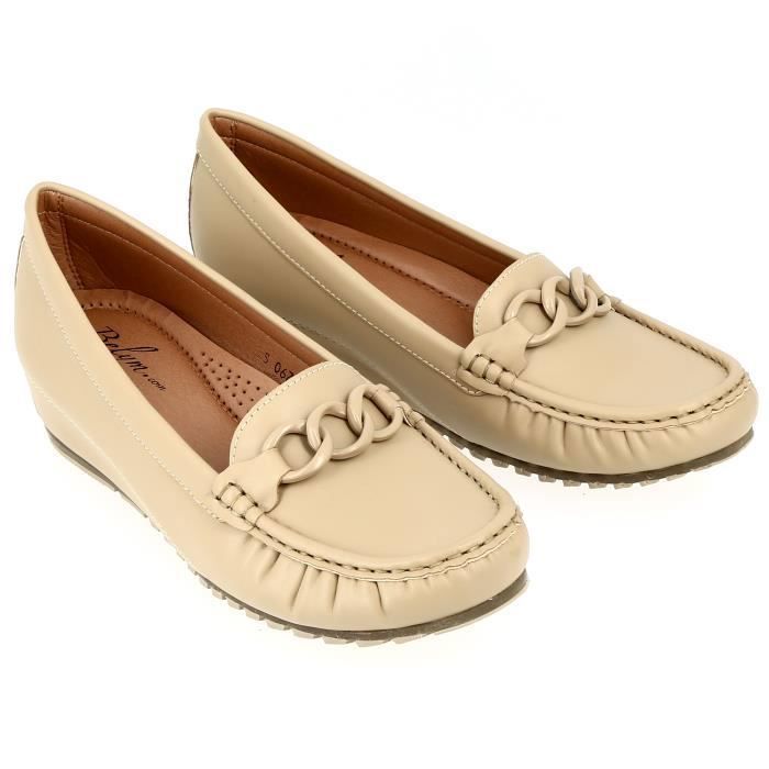 Mocassin Femme - Cuir synthétique - Beige - Confortable et élégant ...