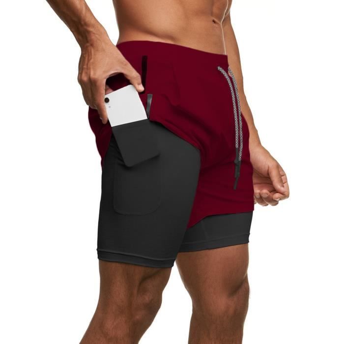 IEFIEL Short Course Homme 2 en 1 Doublure Poche Telephone Séchage ...