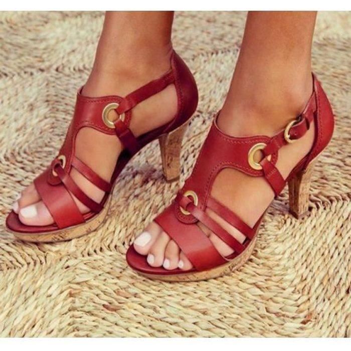 Escarpin Femmes - mode Simple Chaussures à talons compensés rouge ...