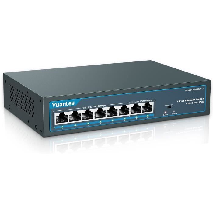 6 Ports Poe Switch Avec 2 Uplink Ethernet Ports, 6 Ports Poe+ 100Mbps ...