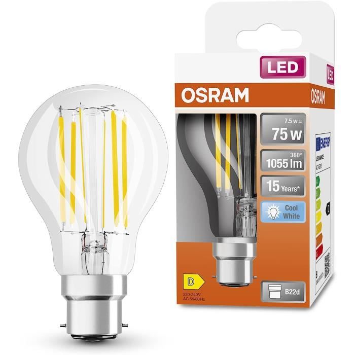 Osram Led Star Ampoule Led à Filament Clair Culot B22d Blanc Froid