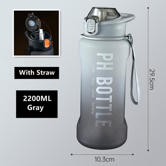 GOURDE - BIDON,2200ml Gray--Bouteille D'eau Avec Paille De 2200ml, Grande Capacité, Pour Le ...