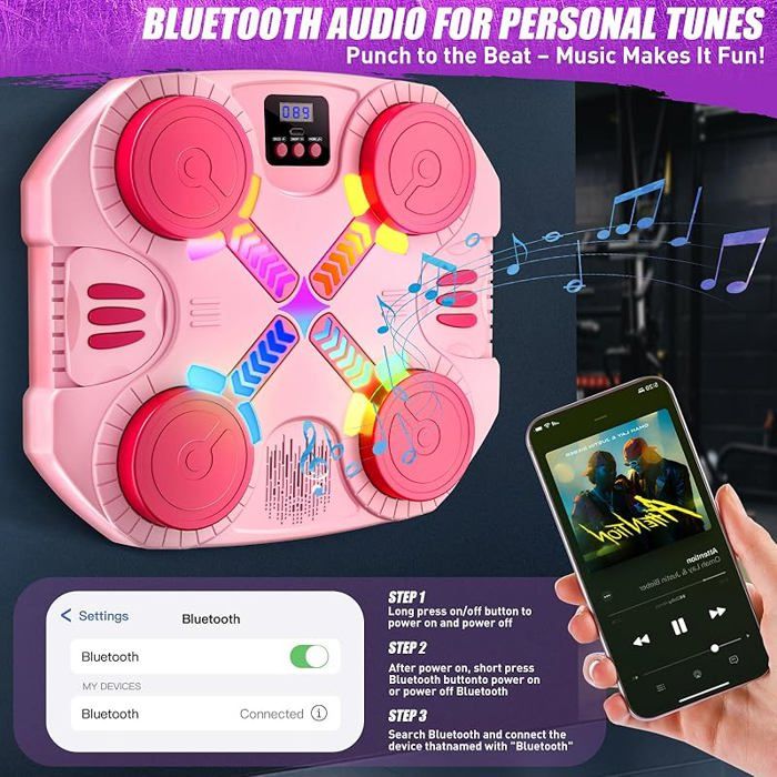 Machine de Boxe Musicale Jouet Enfants: Cible Bluetooth Murale LED ...