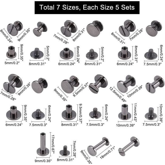 7 Tailles 35 Sets Goujon Rivet À Tête Plate Vis À Ecrou En Fer Pour Sac ...