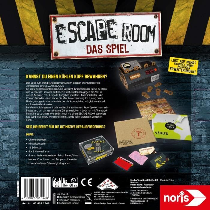 Jeu de plateau - Jeux - Escape Room Avec 4 Cas Et Chrono Décodeur ...