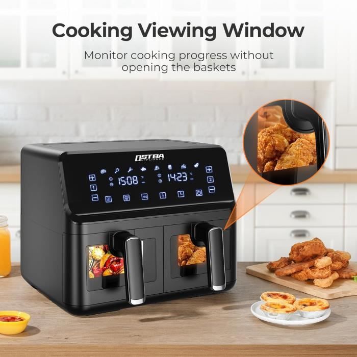 Friteuse Sans Huile Dual Zone, Air Fryer Avec Capacité De 8 L, 2 Tiroirs Anti-Adhésif, Friteuse ...