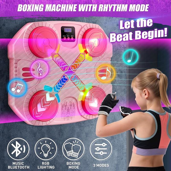 Machine de Boxe Musicale Jouet Enfants: Cible Bluetooth Murale LED ...