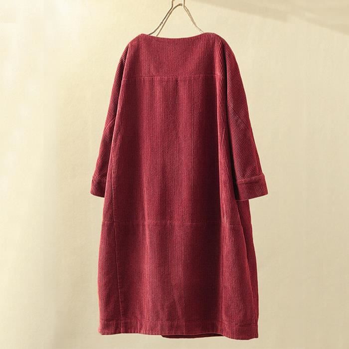 Robe en Velours Cotelé Femme Hiver Vintage Casual Ample Grande Taille à ...