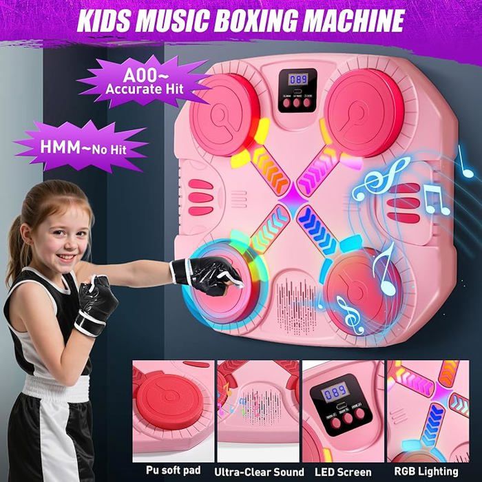 Machine de Boxe Musicale Jouet Enfants: Cible Bluetooth Murale LED ...