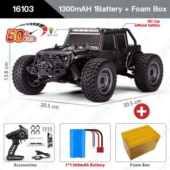 16103 Black 1B FB - Voiture télécommandée tout-terrain 4x4, camion télécommandé sans balais ...