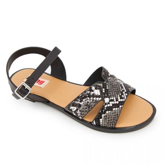 Sandales plates façon python Femme MUSTANG Noir - Cdiscount Chaussures
