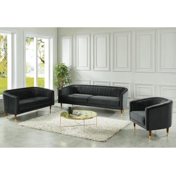 Canapé 3+2+1 places TURPI en velours - Anthracite - Cdiscount Maison