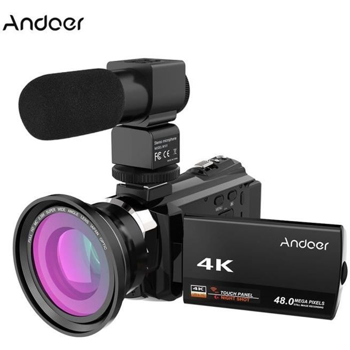 Andoer 4K 1080P 48MP WiFi Caméra Vidéo Numérique+0.39X Grand Angle ...