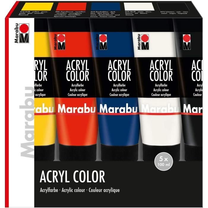 Acryl Color, assortiment "Basic", 5 x 100 ml - Peintures acryliques ...