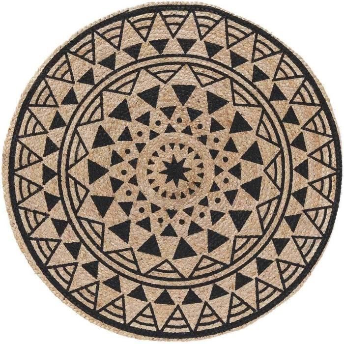 , Tapis Rond (Diamètre 90 Cm) Silha Noir, Jute Imprimé[b9238] - Cdiscount Maison