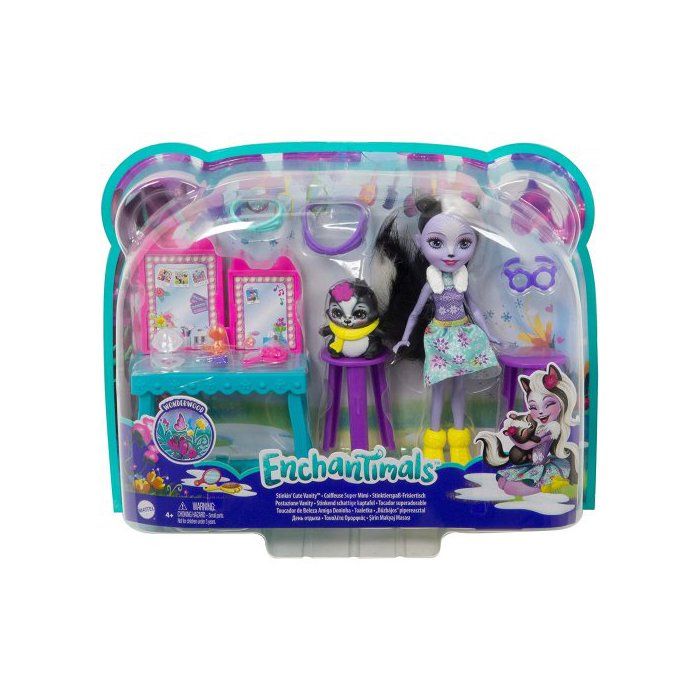 Coffret Enchantimals Poupée Sage Skunk la Moufette salon de coiffure Et ...