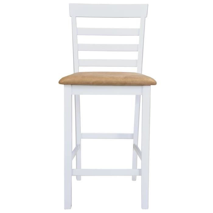 Chaises de bar - HURRISE - Lot de 2 - Cadre blanc - Siège beige - Bois ...