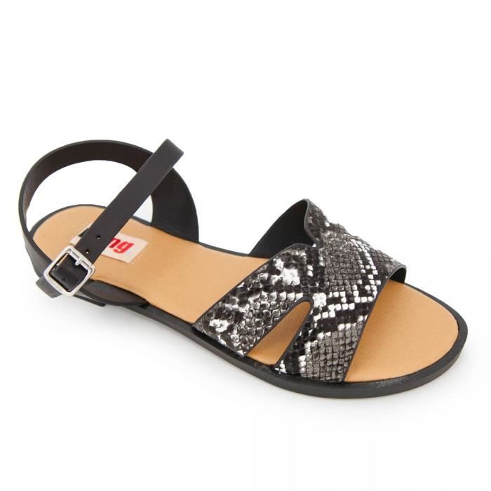 Sandales plates façon python Femme MUSTANG Noir - Cdiscount Chaussures