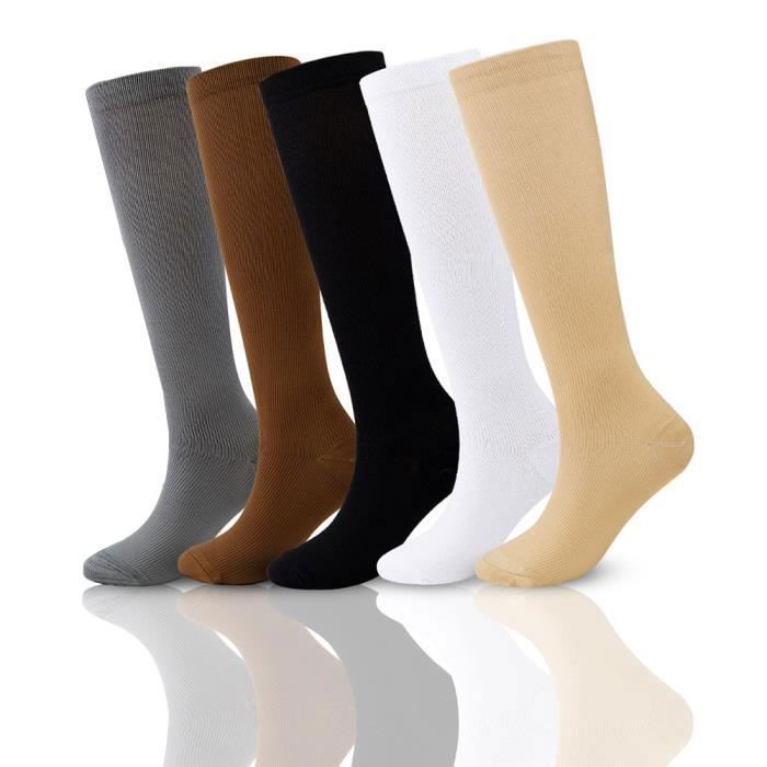 Lot de 5 Paires Chaussettes de Contention Unisexe, Chaussettes De ...