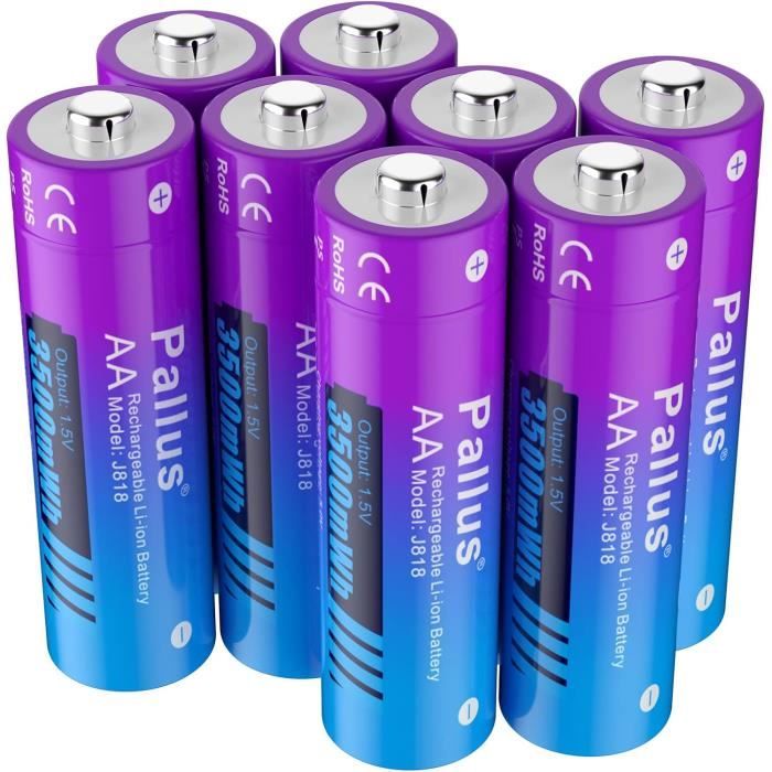 Piles Rechargeable Au Lithium Aa, 3500Mwh Et Cycle 1600 Fois Long, 8 ...