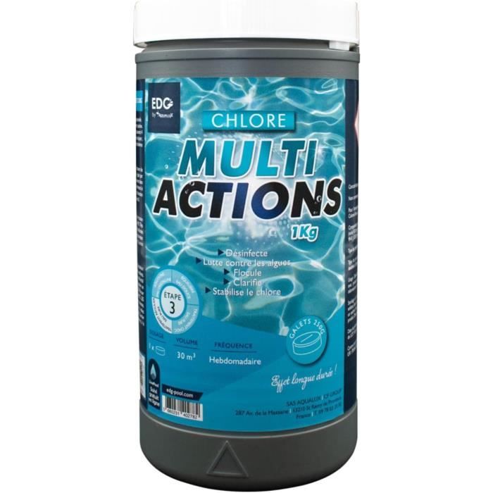 EDG Chlore Multi Actions Piscine - Galets 250g - Pot 1kg - Chlore Multi Fonctions Piscine Longue ...