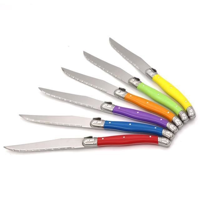 FOURCHETTE DE TABLE,6 Rainbow knife--Couverts colorés en acier ...