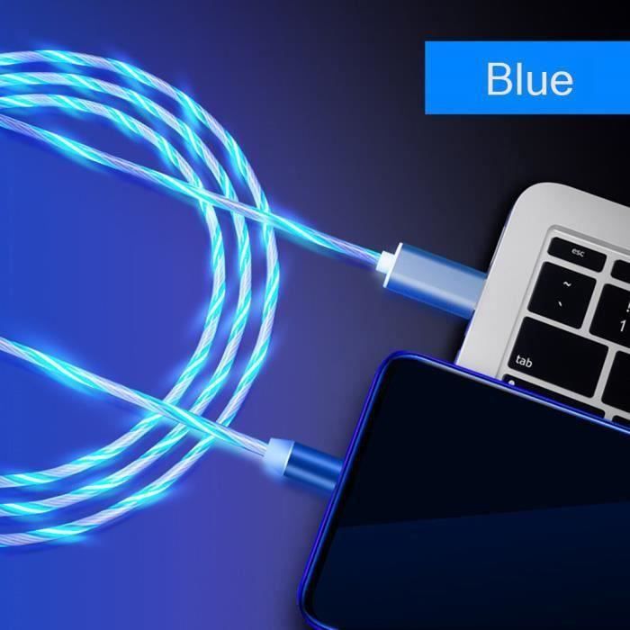 CHARGEUR TELEPHONE LED Flowing Light Up USB Type-C Charger Data Cable ...