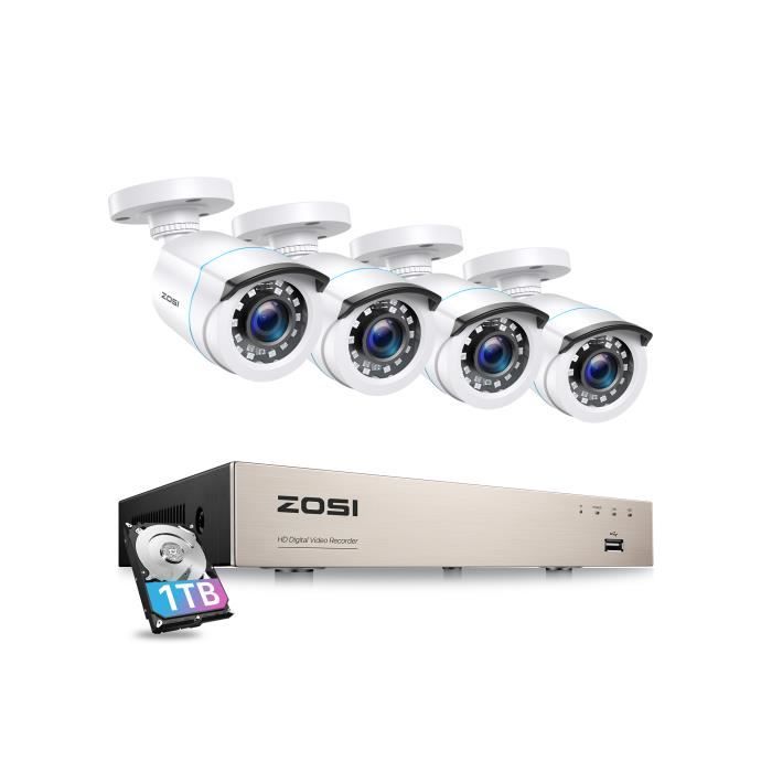 ZOSI 8CH 1080P H.265+ DVR 1TB Disque dur et 4pcs 2.0MP Caméra de ...