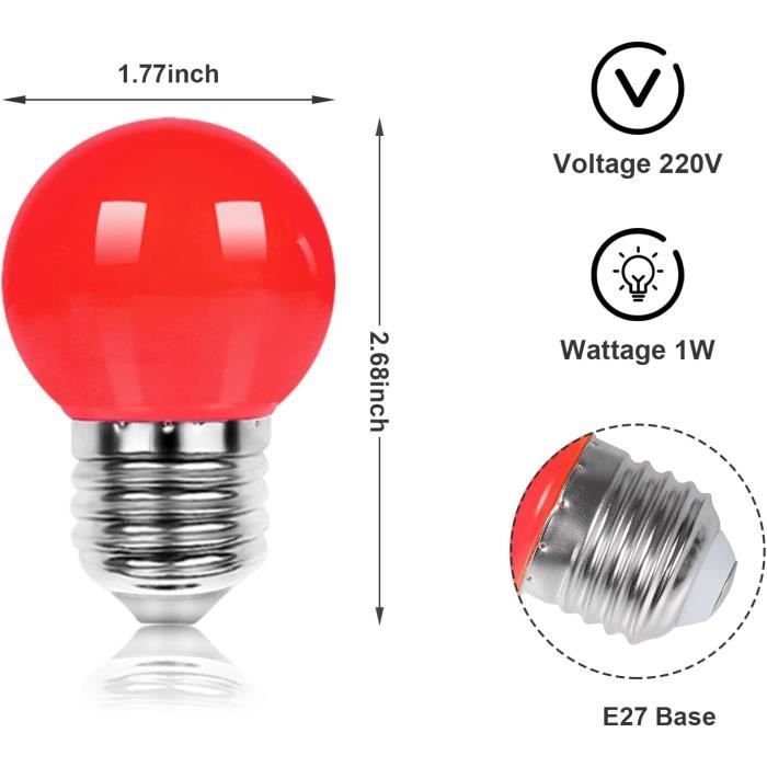 Ampoule Led E27 Couleur, 1W (Équivalent Incandescence 10W), G45 Ampoules Colorées, Rose, Orange ...