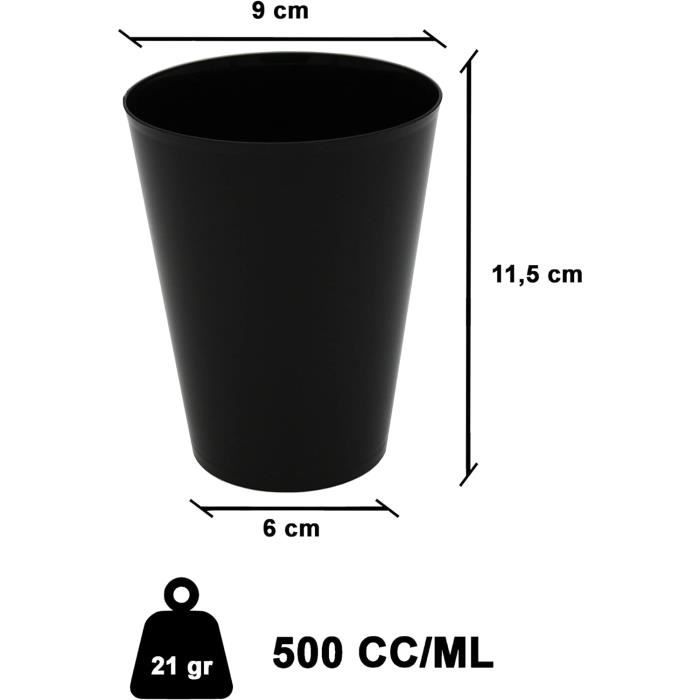 25 Verres En Plastique Incassable Flexible Réutilisable 500 Ml, Noirs ...